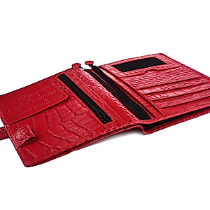 Genuine Leather a6 Planner Cover with Pen Loop Card Slots Zipper Pockets, Personal Organizer Cover, Compatible with Most A6 size Planners notebooks (Crocodile-Red)