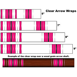 White Water Archery Non-Laminated Clear Transparent Pink Crests Traditional 13 Arrow Wraps 15 Pc Pack Choose Length Width (9, 1.4)