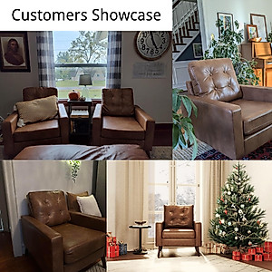 BESTANO Set of 2 Brown Faux Leather Armchair Accent Chairs, Mid Century Modern Button Tufted Accent Chair with Wood Legs, Cozy Armchair Club Chair Single Sofa for for Bedroom Living Room, Caramel