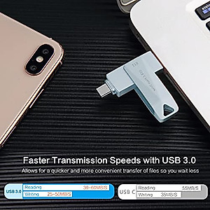 USB Flash Drive Memory Stick Android USB C Phone Photo Stick High Speed Data Storage Drive 1000GB USB 3.0 Thumb Drives WANSISEN for Android Phone Mac-Book Pad Pro Tablets and Computer (Grey, 1TB)