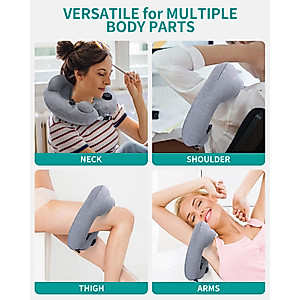 DEMEYATH Inflatable Travel Neck Pillow with Heat,Cordless Rechargeable Neck Pillow for Pain Relief Deep Tissue,Intelligent Portable 3D Shiatsu Kneading Massager for Traveling, Home,Airplane,Office