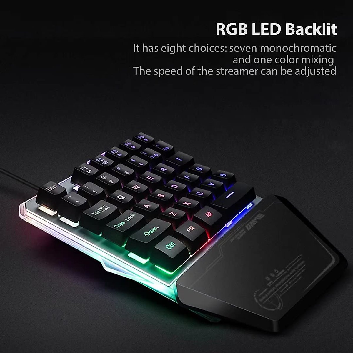 One Handed Keyboard, Jancal RGB Gaming Single-Handed Keyboard with 35 Keys for PS4/Xbox/PC, Portable Mini Left Hand Keypad RGB Backlit/Macro Definition, Wired USB Mobile Game Half Keypad
