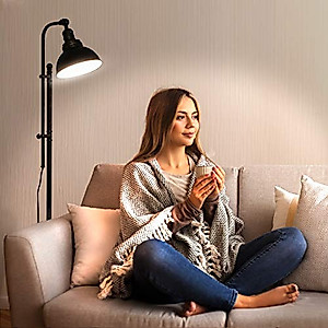 Brightech Dylan Industrial Floor Lamp for Living Rooms & Offices, Bright LED Floor Lamp – Charming Farmhouse Floor Lamp, Adjustable Head Standing Lamp for Bedroom Reading, Stunning Living Room Decor