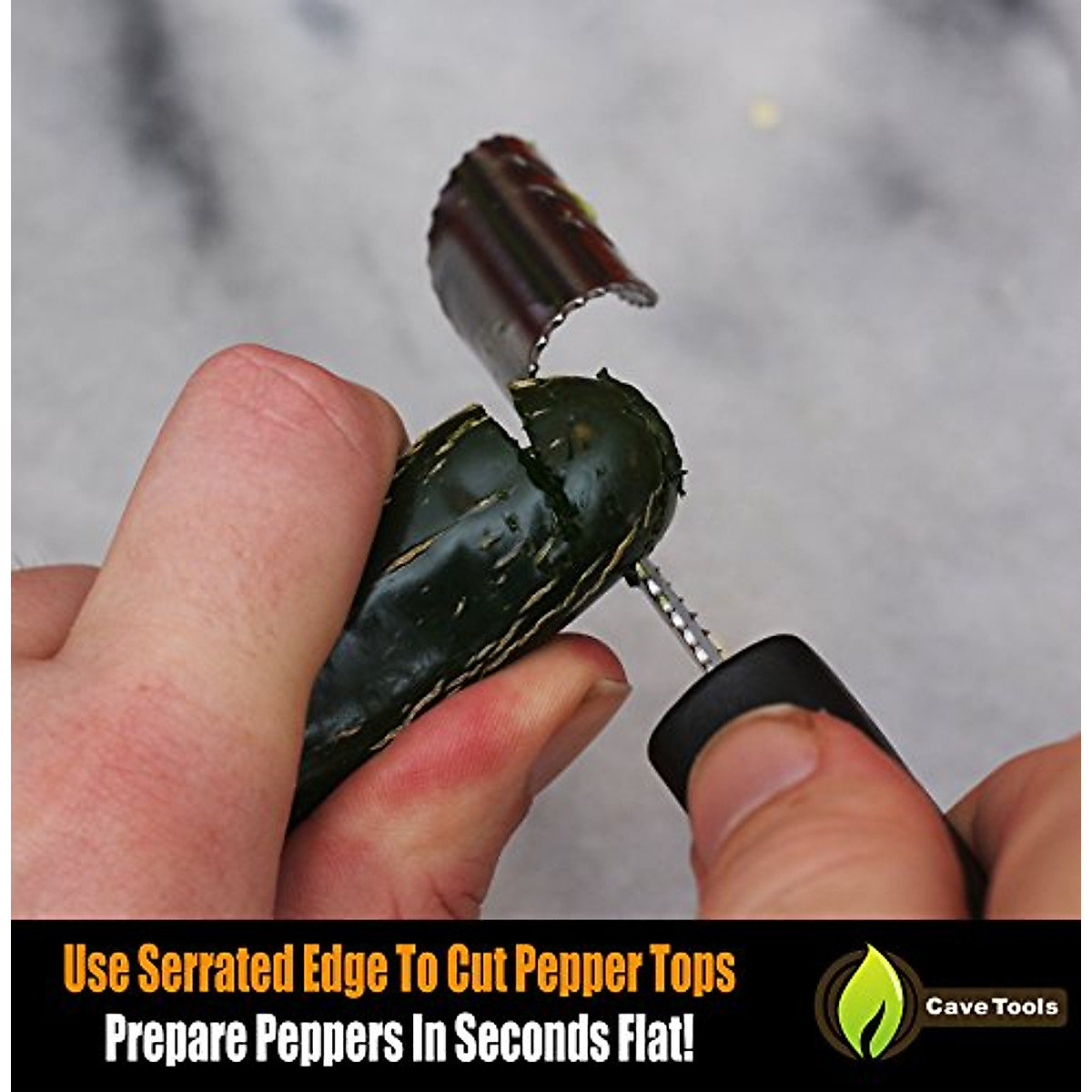 Cave Tools Jalapeno Pepper Corer and Deseeder to Peel or Slice Off Bell, Banana, or Chili Pepper Tops/Stems For Roasting Poppers on Grill, Smoker, or Oven - Kitchen and BBQ Accessories