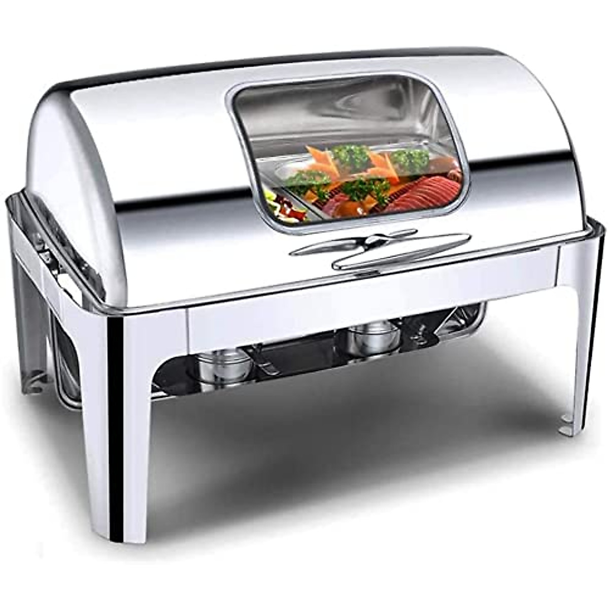 UZOURI 9L Stainless Steel Chafing Dish Set Buffet Silver Catering Warmer Set, Rectangle Chafing Dish Set, for Buffet Catering Kitchen Party(Size:Single Grid) (Double Grid)