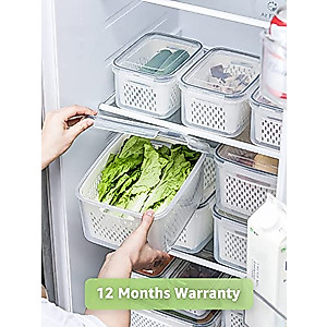 COCOYA 5-Pack Large Fruit Containers for Fridge, Leakproof Produce Storage Keeper with Removable Colander Food Grade BPA FREE Keep Vegetables Berry Veggies Lettuce Apple Banana Meat Food Fresh Longer