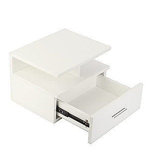 tonchean Floating Nightstand with Drawer, Wall Mounted Nightstand White, Floating Bedside Table Wall Mount Bedside Table Side Table for Bedroom Living Room