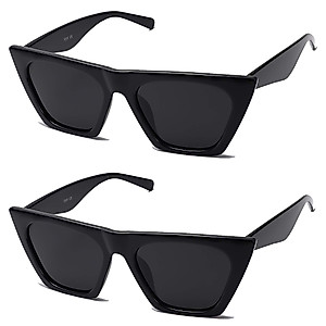 SOJOS 2 Pack Oversized Square Cateye Polarized Sunglasses Big Trendy Style Sunnies SJ2115, Black & Black