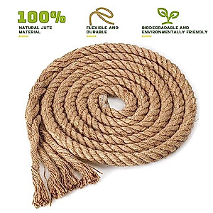 Jute Rope 1 in x 30 ft Natural Hemp Rope Twisted Manila Rope for Crafts, Nautical, Tug of War, Railing, Hammock, Swing