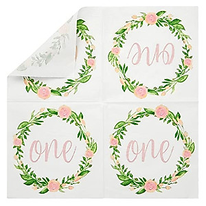 Juvale Baby Girl 1st Birthday Decorations, Floral One Year Old Party Plates, Napkins, Cups, Pink Cutlery (144 Pieces, Serves 24)
