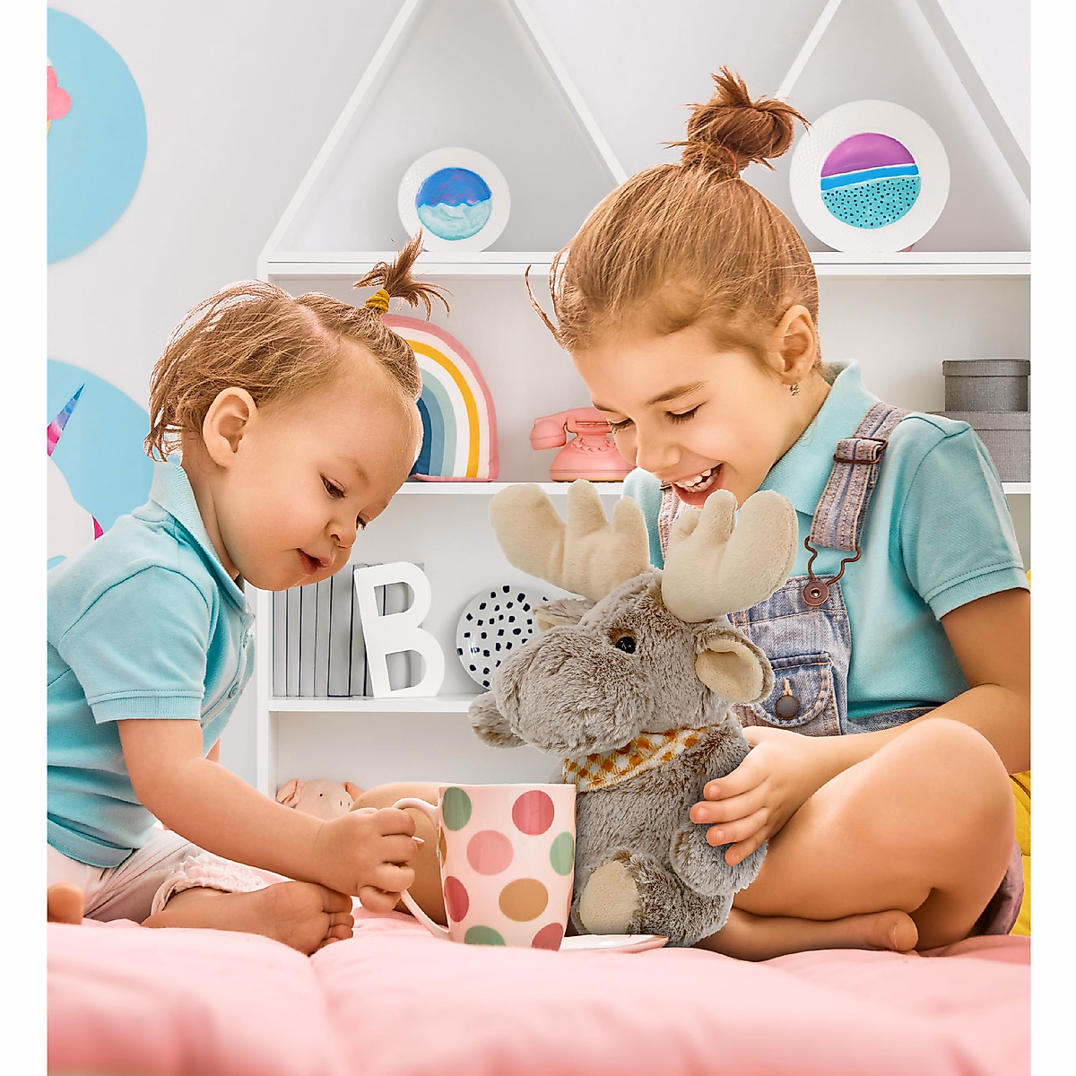 DolliBu Brown Sitting Moose Plush - Super Soft Moose Stuffed Animal, Wildlife Stuffed Moose Plush Toy, Cute Stuffed Animal for Boys and Girls, Plush Moose Gift for Baby, Kids, and Adults - 11 Inches