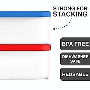 Ice Cream Containers - 2 Quart Ea. (Set of 2) - Premium Reusable Freezer Storage for Homemade Ice Cream Tub for Sorbet, Frozen Yogurt - Flexible Silicone Lids, Long Scoop, Stackable - Blue & Red