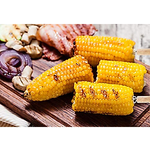 Corn Holders, Corn on the Cobb Holders Stainless Steel with Wooden Oak Handle, Corn on the Cob Holders for Kids and Adults Home Cooking and BBQ, Set of 8 (4 Inch Long Corn Holder)