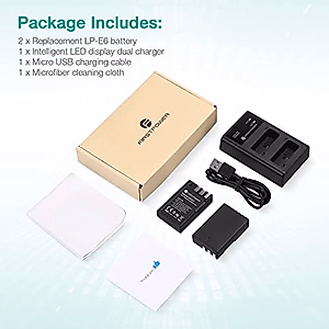 FirstPower LP-E6 LP-E6N Batteries and Dual USB Charger Compatible with Canon EOS 5D Mark II III IV, 5DS, 5DS R, 6D, 6D Mark II, 7D, 7D Mark II, 60D, 70D, 80D, 90D, R, R5, C700, XC10, XC15
