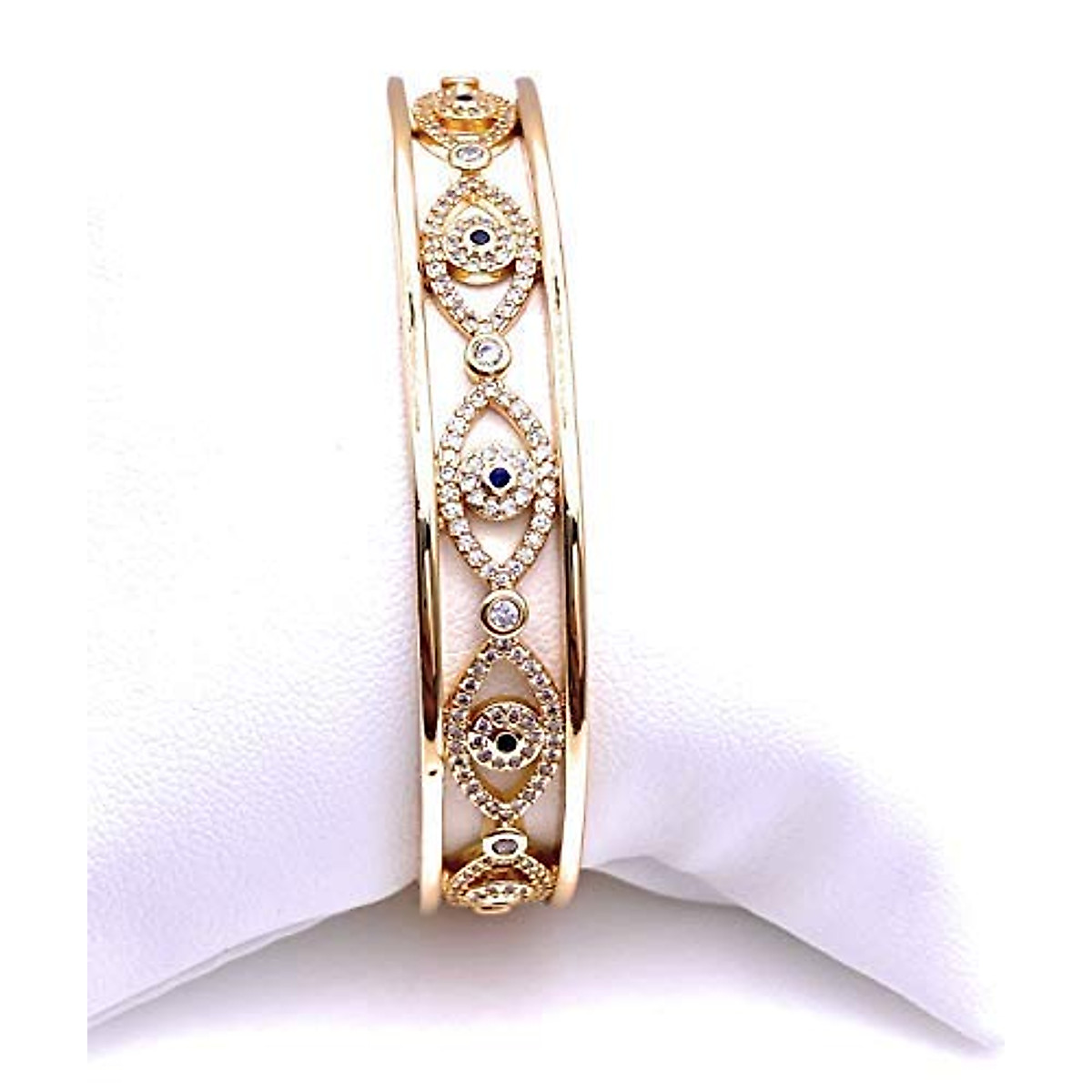 LESLIE BOULES 18K Gold Plated Evil Eye Cuff Bracelet for Women Fashion Jewelry