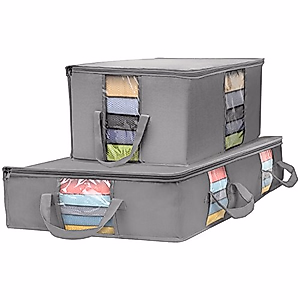 Sorbus Foldable Storage Bag Organizer Set, Large Clear Window & Carry Handles, Great for Clothes, Blankets, Closets, Bedrooms, and More (Gray)