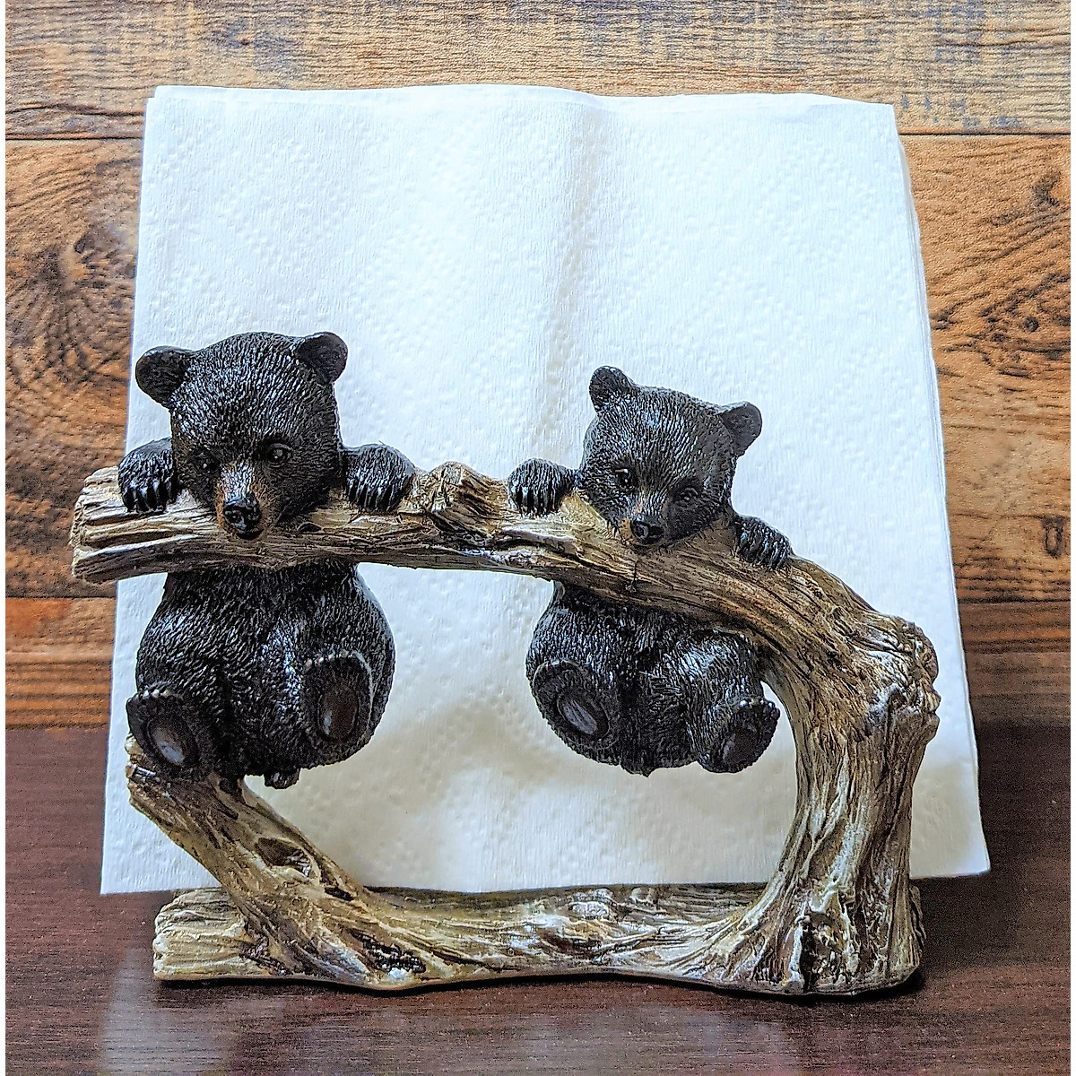 Bear Cubs Hanging on Tree Branch Decorative Napkin Holder (Mail Holder)