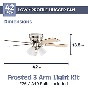 Prominence Home Whitley, 42 Inch Traditional Flush Mount Indoor LED Ceiling Fan with Light, Pull Chain, 5 Dual Finish Blades, Reversible Motor - 50863-01 (Satin Nickel), Bright Brass
