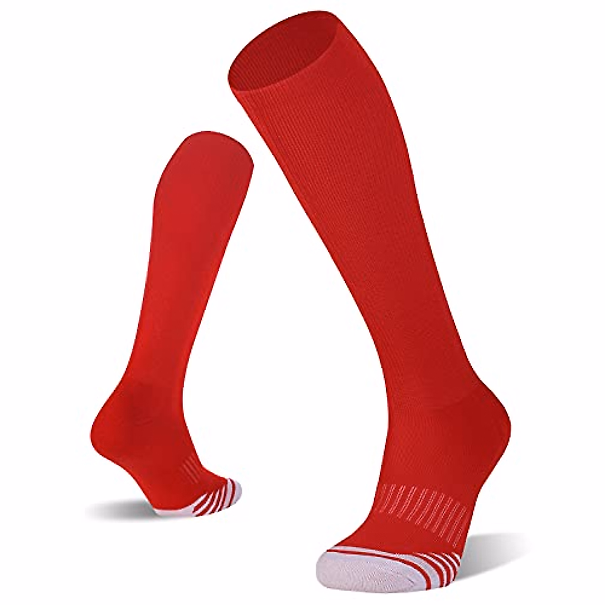 FITRELL 2 Pack Baseball Soccer Softball Socks for Youth Men & Women Over-the-Calf Knee High Socks Sports Tube Socks, Red, Medium