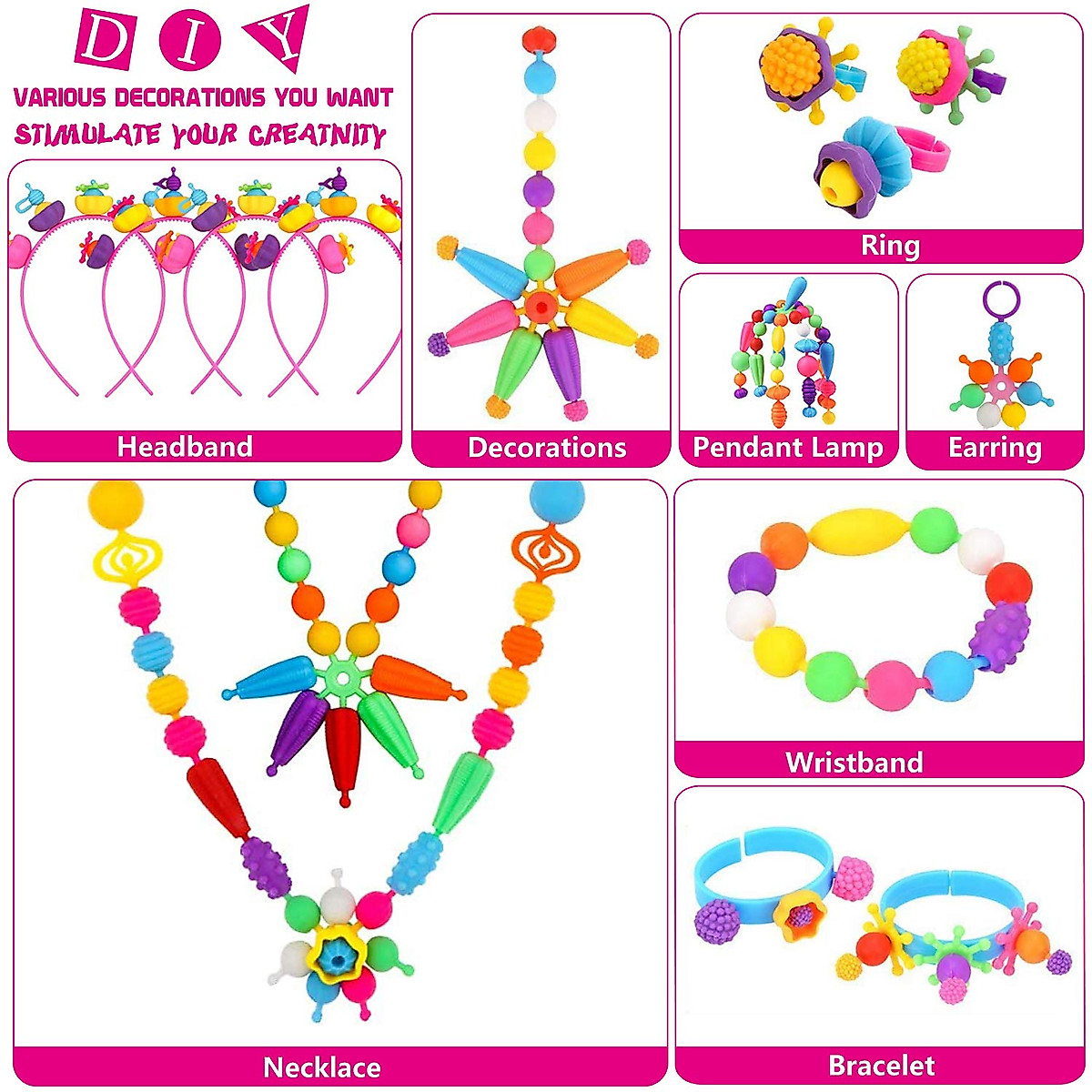 YFZYT Snap Pop Beads for Girls Toys, 550+ Pcs Jewelry Making Kit for Toddlers 3 4 5 6 7 Year Old, Kids Pop Beads Art and Craft Kit DIY Hairband Bracelets Necklaces Rings Toys Birthday Christmas Gifts