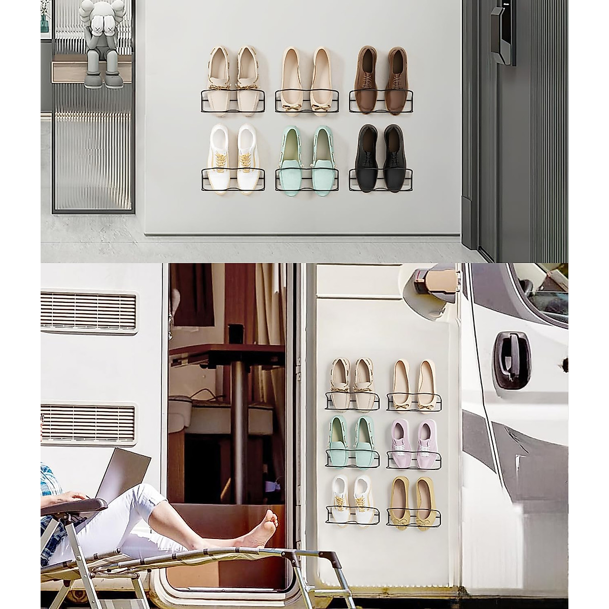 PrimZooty Wall Mounted Shoe Rack 6Pack, with Sticky Hanging Strips, Metal Wall Shoe Storage, Hanging Shoe Organizer for Wall/RV/Door
