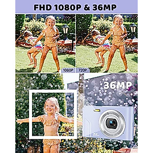 Digital Camera, Lecran FHD 1080P 36.0 Mega Pixels Vlogging Camera with 16X Digital Zoom, LCD Screen, Compact Portable Mini Cameras for Students, Teens, Kids (Purple)