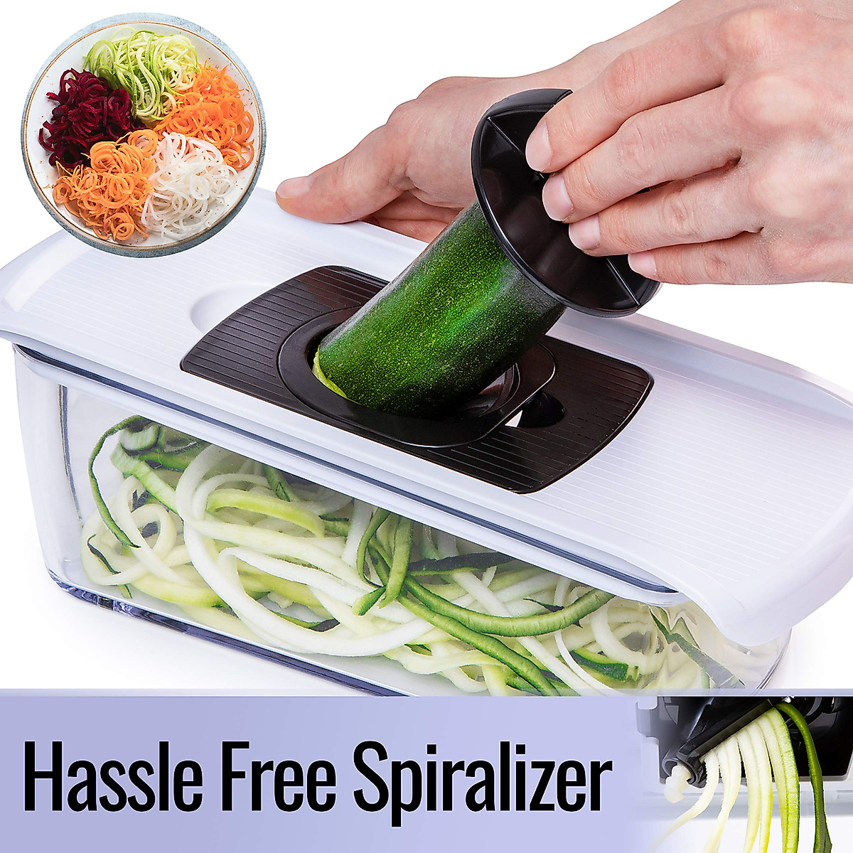 Fullstar 6-in-1 Mandoline Slicer For Kitchen, Cheese Grater, Vegetable Spiralizer and Veggie Slicer for Cooking & Meal Prep (Kitchen Gadgets Organizer & Safety Glove Included)