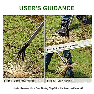 CALCHELE Garden Tool - 64" Stand Up Weed Puller Tool with Long Handle - Made with Stainless Steel & 4-Claw cast Steel Head Design - Easily Remove Weeds Without Bending, Pulling, or Kneeling