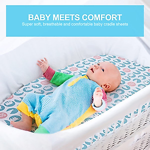 LuckyDove Bassinet Sheet Set 2 Pack, Cradle Sheets for Bassinet Pad/Mattress,Universal Cradle Sheet Set for Rectangle, Oval, or Hourglass Bassinet Pad/Mattress,Unisex Boys Girls,Stars&Polar Bear