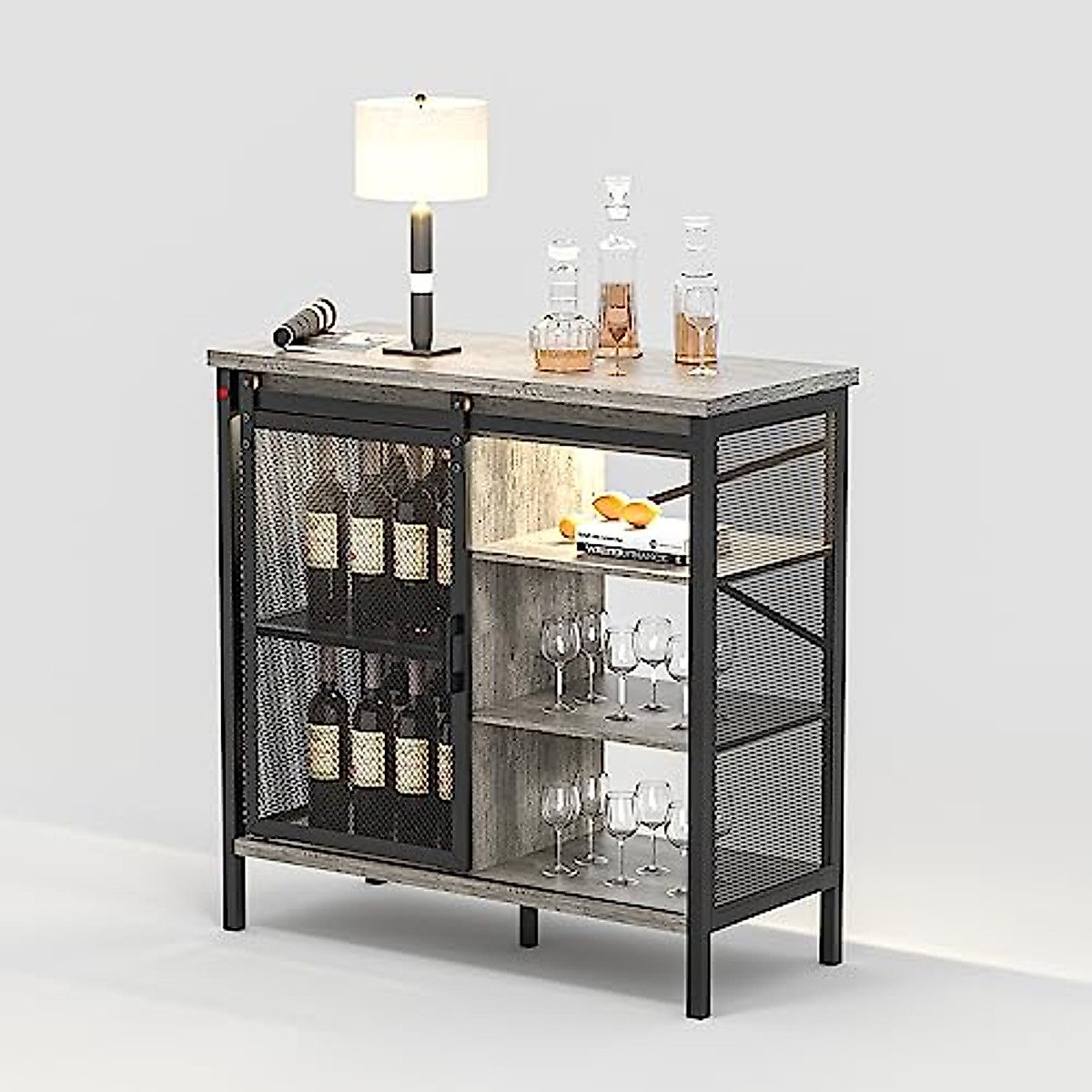 QNICE 71" LED Lights Industrial Bar (Rustic Oak-CB004)