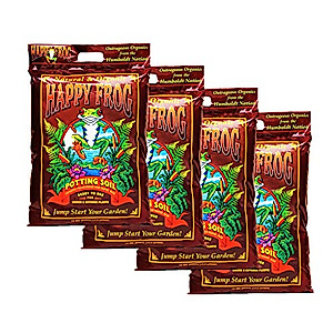 FoxFarm FX14054 Happy Frog Nutrient Rich and pH Adjusted Rapid Growth Garden Potting Soil Mix is Ready to Use, 12 Quart (4 Pack)