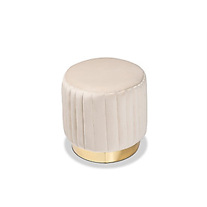 Baxton Studio Kirana White Velvet Fabric Upholstered and Gold PU Leather Ottoman