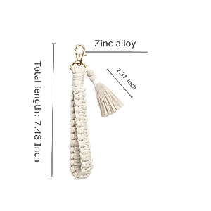 Poagoep Macrame Boho Keychain Bracelet Handmade Tassel Wristlet Keychain Keyring Holder Wrist Lanyard for Women(7)