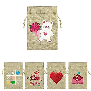 KUUQA 25 Pcs Heart Love Shaped Drawstring Gift Bags for Valentine's Day Party Favors, Valentine's Day Cotton Favor Pouches for Goodies, Sachets, and Jewelry, 5 Designs