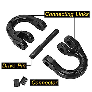 BACLAUGH 2pc 1/2 inch Coupling Link Tow Hitch Safety Chain Hammer Lock Grade 80 Black for Truck