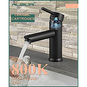 KUZOR Bathroom Faucets 1 or 3 Hole Single Handle Bathroom Sink Faucet Solid Brass Matte Black Bathroom Faucet with Optional Deck Plate 4 Inch Centerset Pop Up Drain and Water Supply Hoses Included