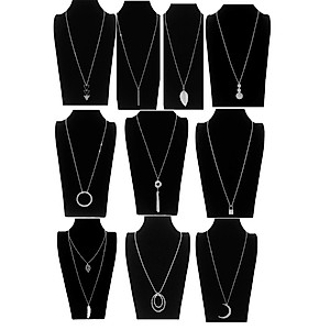 Ofeiyaa 10Pcs Long Pendant Necklace Simple Moon Bar Three Triangle Tassel Lock Sweater Y Shape Punk Chain Choker Necklace for Adults Women Silver Tone