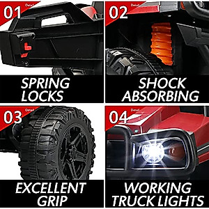 TOBBI 12V Kids Ride on Truck with Remote Control Battery Powered Toy Tractor with Trailer in Red