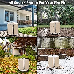 Stanbroil Fire Pit Cover for Solo Stove Bonfire, Outdoor Round Patio Fireplace Shelter Cover with Straps and Handle, Waterproof and Windproof, Beige