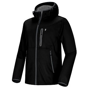 Little Donkey Andy Men's Lightweight Hooded Softshell Jacket for Running Travel Hiking, Windproof, Water Repellent Black Size L