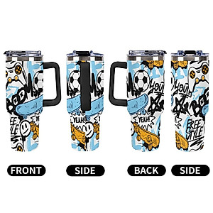 Niapessel Leak Proof Tumbler, Insulated Water Bottles with Straw, Skateboards And Graffiti Words Insulated Cup with Handle 40 Oz Stainless Steel Flask for School, Travel, Car, Sports, Work