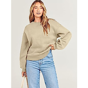 Caracilia Women's Long Sleeve Sweatshirts Crewneck Loose Fit Cotton Fuzzy Khaki Pull Over 2023 Fall Fashion Outfits Oversized Cute Teen Girls Solid Y2K Fleece Hoodie C102A6-zongse-M