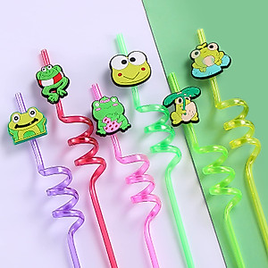24 Frog Party Favors Drinking Straws with 2 PCS Straws Cleaning Brush for Funky Frogs Party Supplies