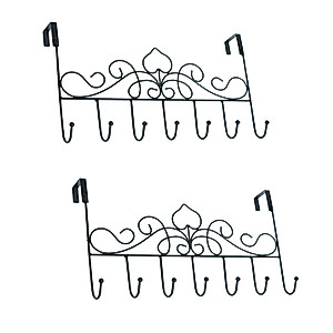 eywlwaar Over The Door 7 Hanger Rack Metal Rack for Home Use Hats Coats Key Bag Clothes Scarfs Hooks and Love Design (Black)
