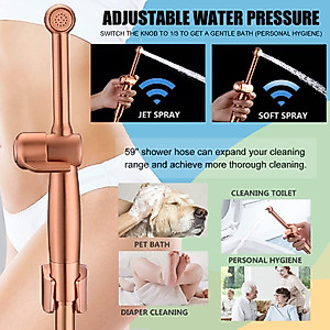Bidet Sprayer for Toilet,Handheld Bidet Toilet Water Sprayer,Cloth Diaper Bathroom Bidet Attachment Sprayer Set with Jet Spray Adjustable Rose Gold Solid Brass for Personal Hygiene