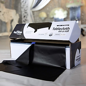 Top Table Supplies Heavy Duty Black Plastic Table Cloth Roll in A Cut-to-Size Box with Convenient Slide Cutter Premium Thicker Material | 54inch x 108ft for up to 12 x 6ft Rectangular Tables