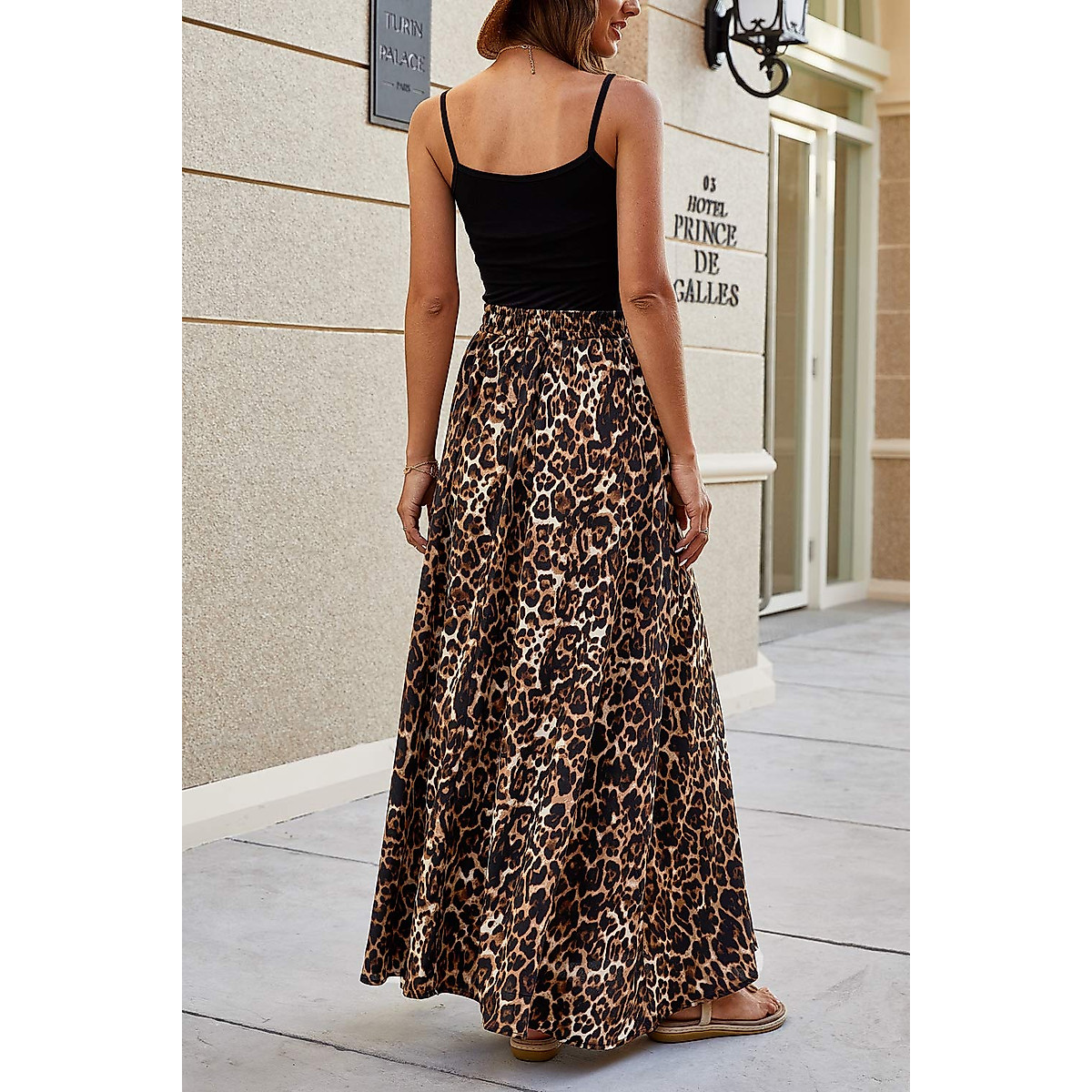 Bluetime Women Boho A-Line Long Skirt Leopard Print Chiffon Beach High Waisted Summer Maxi Skirts (S, Floral1)