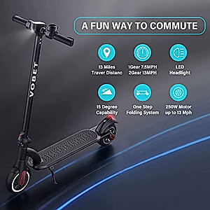 VOBETSCOOTER, Top Speed 13MPH,13Mile,250W Motor,6.5Inch Honeycomb Solid Tires,Foldable,Lightweight Electric Scooter,Suitable for Teens,13 +,Load 190 LBS