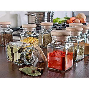 Kirrex Glass Spice Jars with Wooden Lid, 5oz (8 Jars)