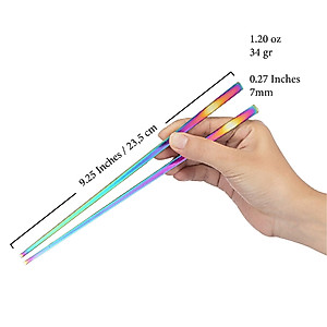 EMRSTORES Stainless Steel Chopsticks - Multicolor Reusable Chopsticks - 5 Pairs Dishwasher Safe Metal Chopsticks - Easy to Use - Square Lightweight Chop Sticks - Gift Set